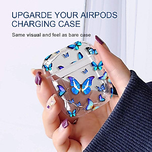 Maxjoy for AirPods Case Cover, Clear AirPod Case for Women Girly Cute Soft Protective Transparent iPod Case with Keychain Clip for AirPods 2nd 1st Generation Charging Case 2&1, Blue Butterfly