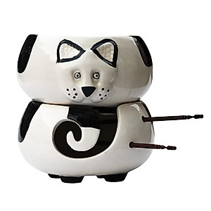 Ceramic Yarn Bowl Large 7in x 4in for Knitting and Crocheting with Free Travel Pouch and Crochet Hooks