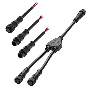 WOODGUILIN Y Shape 2 Pin Connector Outdoor LED Connector Splitter,16AWG Cable with Metal Nut for Automotive,Marine,Outdoor LED Strip.(1 Y Connector+3 Branch Heads)