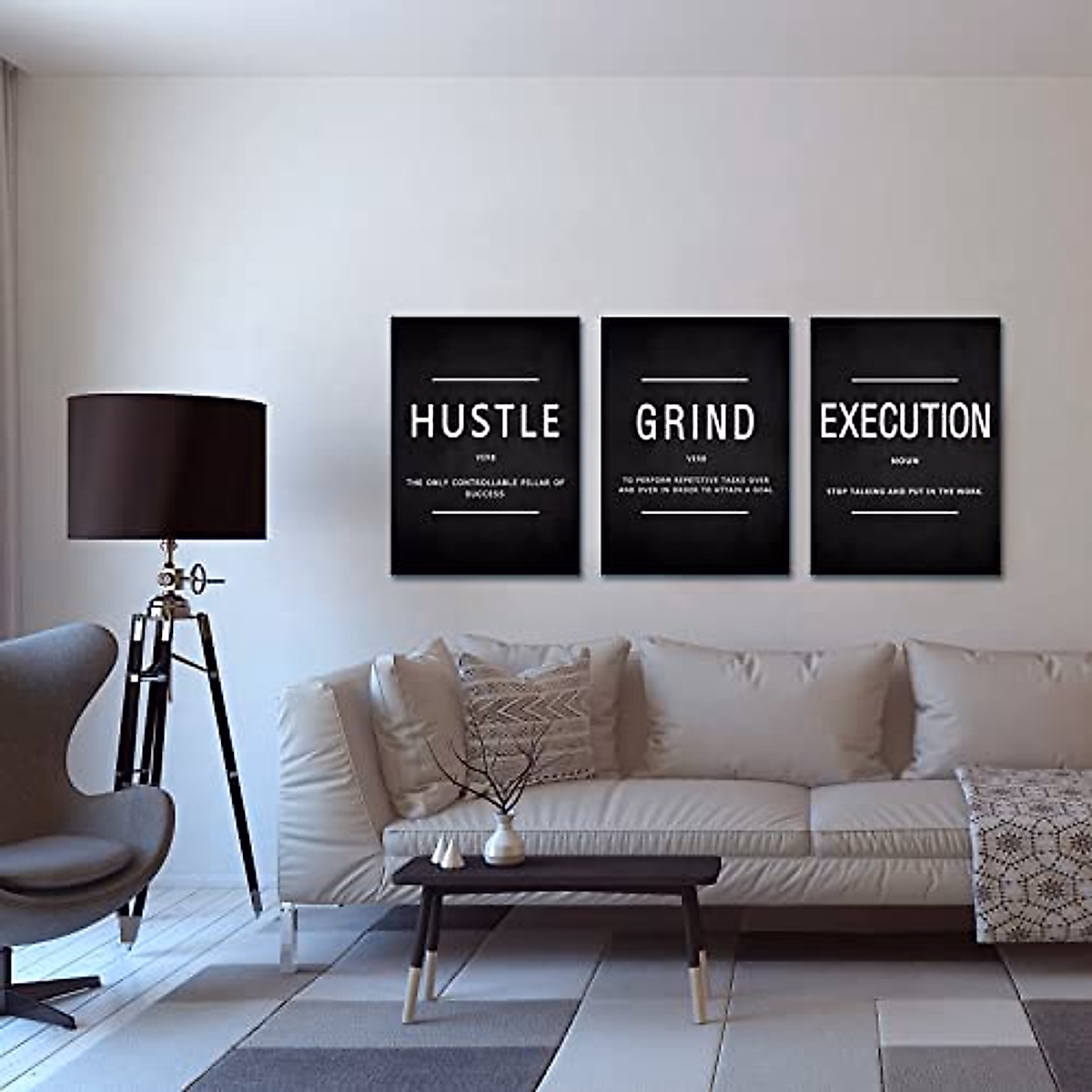 KAWAHONE Inspirational Canvas Painting Wall Art, Grind Hustle Execution Motivational Wall Art Success Framed Entrepreneur Poster Positive Quotes Wall Poster for Home Office Workplace