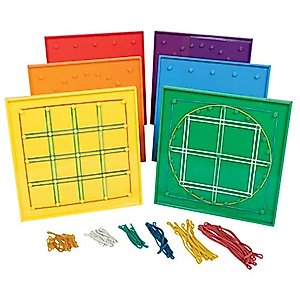 edxeducation Double-Sided Geoboards - 5 x 5 Grid/24 Pin Circular Array - Set of 6 - Includes Rubber Bands - Ideal for Ages 5+ - Geometry Math Manipulative - Teach Angles and Symmetry