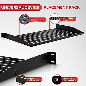 Pyle 19-Inch 1U Server, Vented Shelves for Good Air Circulation Cantilever Wall Rack, Universal Device, Cabinet Shelf, Computer Case Mounting Tray, Black (PLRSTN14U)