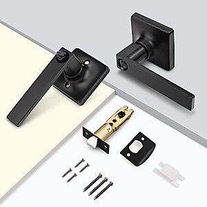 GOBEKOR 6 Pack Matte Black Door Handle Privacy Door Levers Interior Door Handles with Lock Square Bedroom Bathroom Door Locks Modern Black Interior Door Hardware