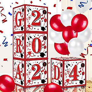 Graduation Party Decorations Class of 2024 Red and Black Graduation Balloon Boxes "Grad 2024" Letters Graduation Decorations Class of 2024 Balloon Boxes (Red)