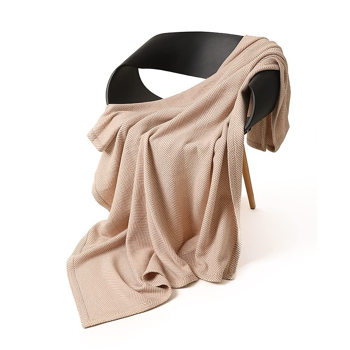 CURATED & COZY 100 Percent Wool Tan and Ivory Soft Herringbone Throw Blanket 53''x69'' (Tan and Ivory), 1HDBKHER003