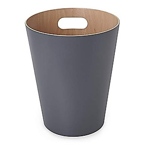 Umbra Woodrow, 2 Gallon Modern Wooden Trash Can Wastebasket or Recycling Bin for Home or Office, Dark Gray