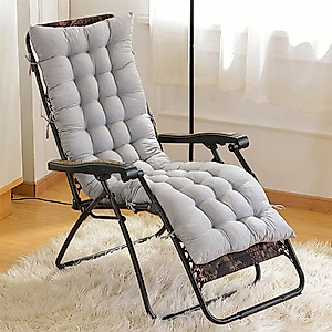 Moonase 61inch Sun Lounger Chair Cushions, Sundlight Patio Cushions Chaise Outdoor Mattress Recliner Quilted Thick Padded Seat Cushion Reclining Chair Rocking with Ties (Grey)