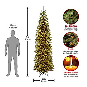 National Tree Company Artificial Pre-Lit Slim Christmas Tree, Green, Kingswood Fir, White Lights, Includes Stand, 9 Feet