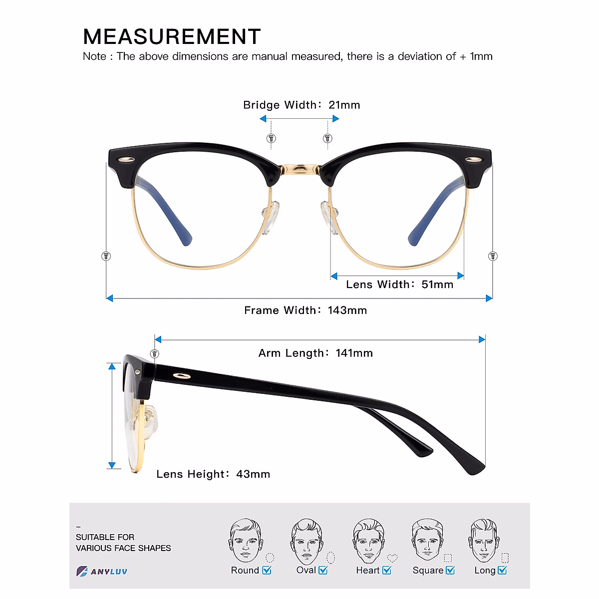 ANYLUV Blue Light Glasses Men Anti Eyestrain Lightweight Computer Gaming Blue Light Blocking Glasses for Women UV400 (2 Pack)