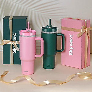 40 oz Tumbler with Handle and Straw, 2 Lids (2 in 1 & LeakProof Lid) - Vacuum Insulated Stainless Steel Double Wall Water Bottle Travel Coffee Mug - Christmas Holiday Gifts for Women Mom Grandma, Pink