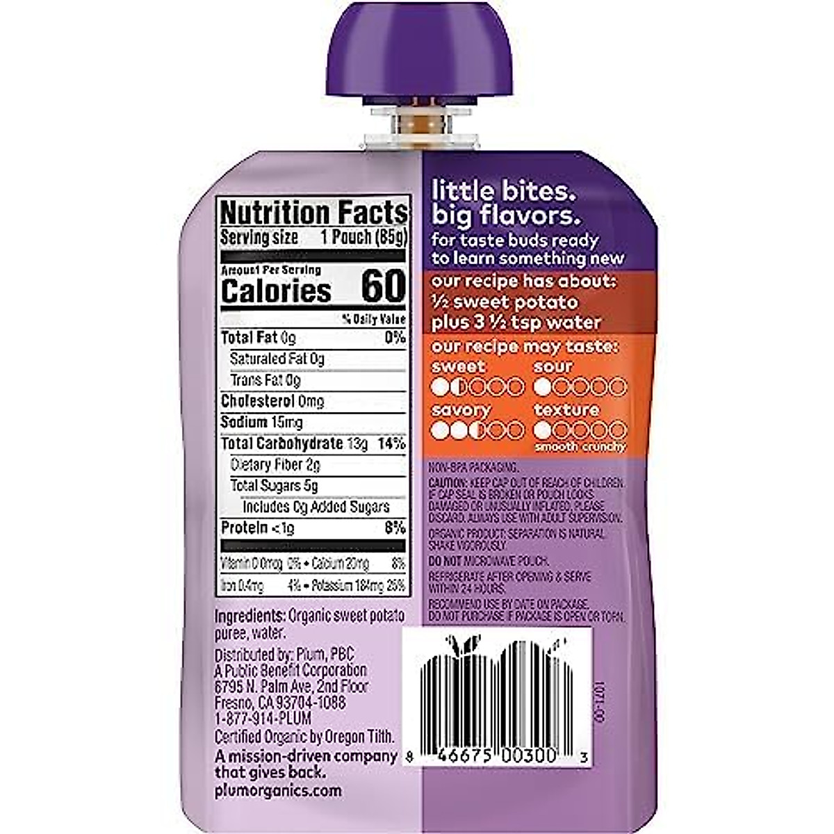 Plum Organics | Stage 1 | Organic Baby Food Meals [4+ Months] | Just Sweet Potato | 3 Ounce Pouch (Pack Of 12) Packaging May Vary