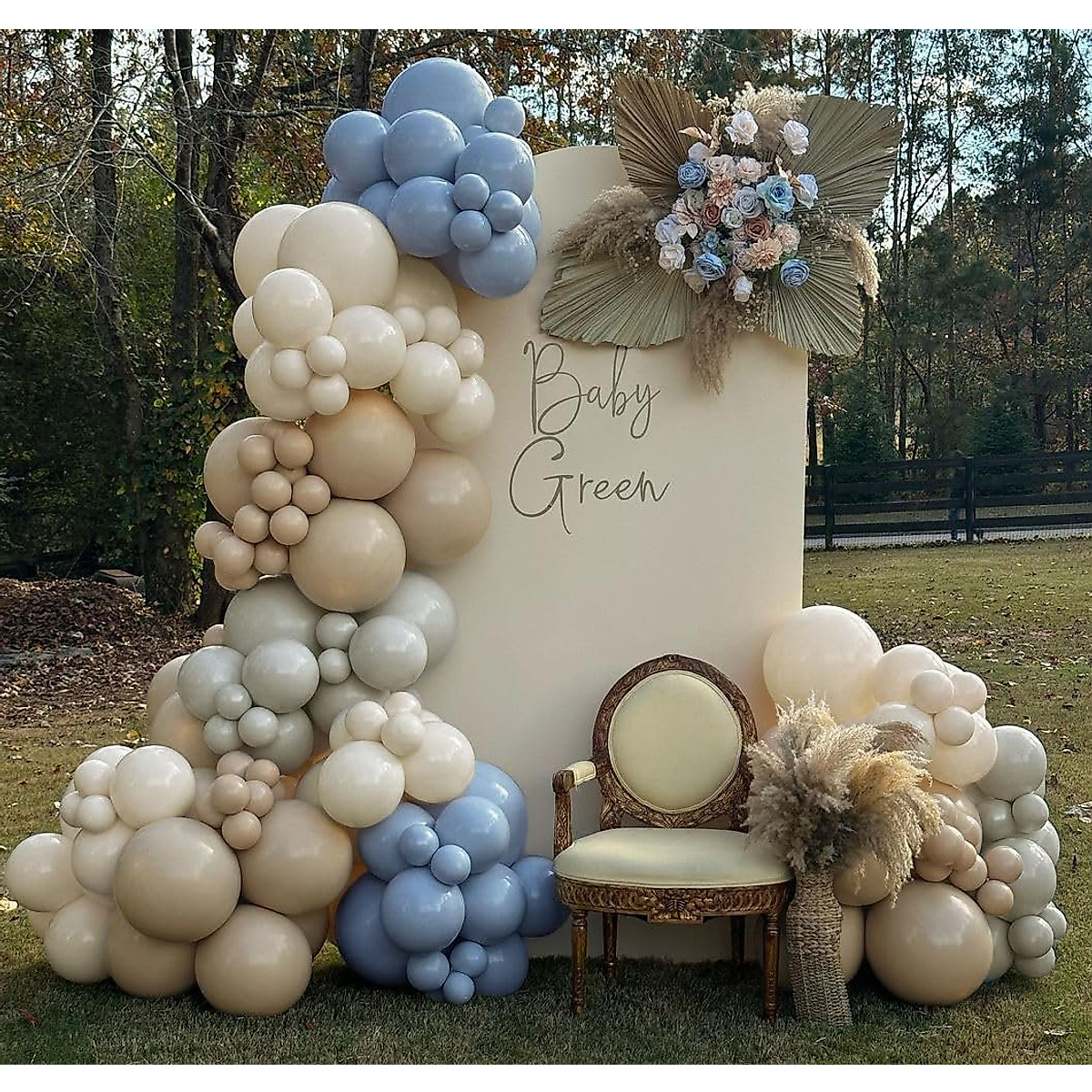 Dusty Blue Brown Balloon Garland Double Stuffed Blue Tan Balloons White Sand Grey Latex Balloons Neutral Balloon Arch Kit For Teddy Bear Baby Shower Boho Birthday Gender Reveal Party Decorations