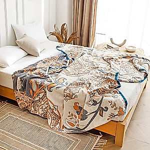 MEJU Mandala Boho Flower Muslin All Season Blanket for Bed Sofa Couch, 100% Combed Cotton 4 Layer Soft Warm Quick Dry Throw Blanket Bed Coverlet Sheet (Mandala, Twin (59 in x 78 in))
