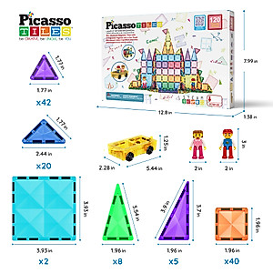 PicassoTiles 120 Piece Magnetic Building Block Mini Diamond Series Travel Size Magnet Construction Toy Set STEM Learning Kit Educational Playset Child Brain Development Stacking Blocks PTM120