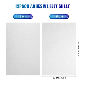 AIEX 12 Sheets Self Adhesive Felt Sheets, 7.9x11.8inch Sticky Back for Crafts Drawer Liner Jewelry Box DIY (White)