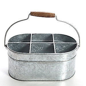 Hosley's Galvanized Carry All Kitchen Utensil Caddy Serve Ware 13 Inch Long. Ideal for Party Garden Patio. O4