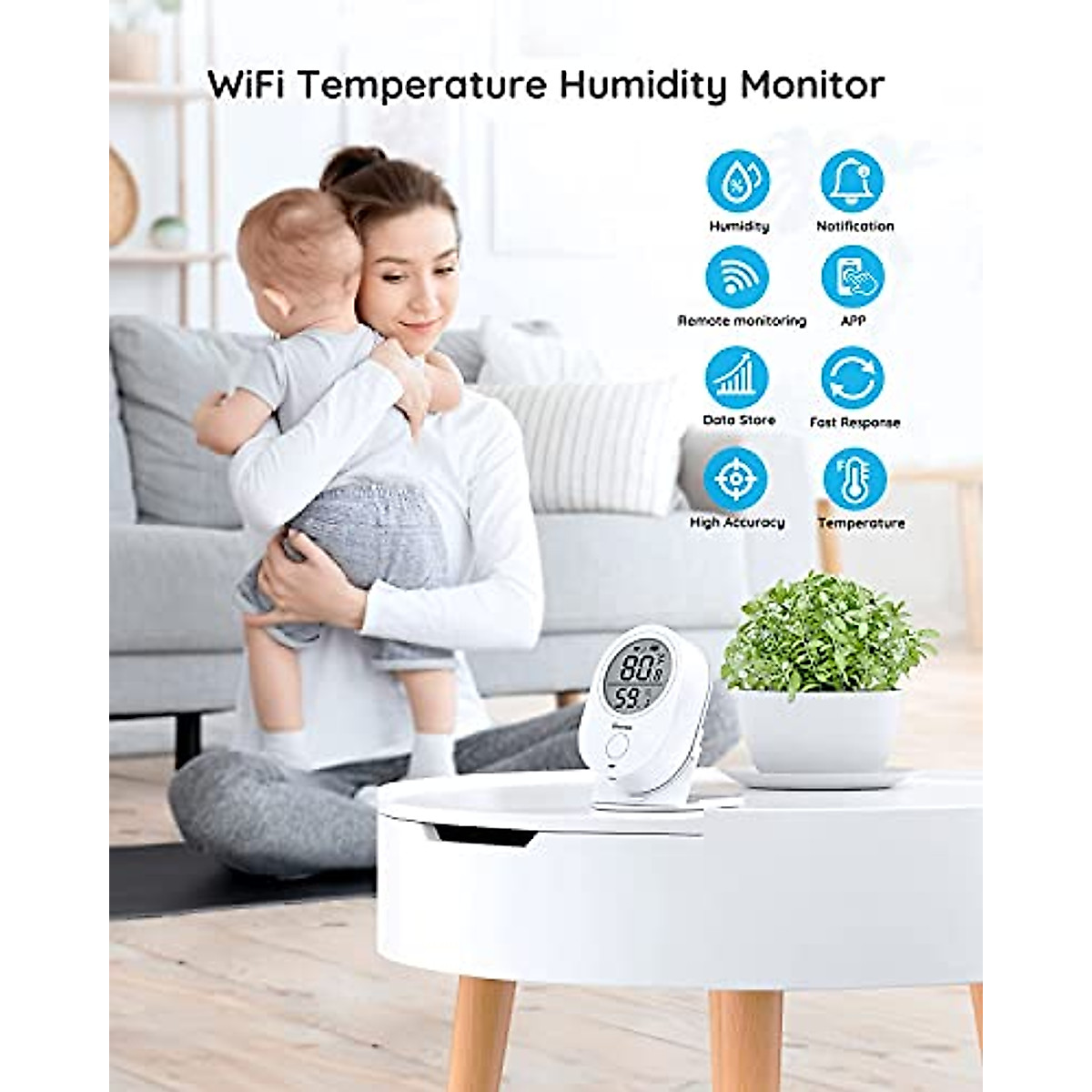 Govee WiFi Thermometer Hygrometer H5051, Bluetooth Indoor Temperature Humidity Monitor with App Notification Alert, Smart Humidity Sensor for Greenhouse Wine Cellar, 2 Years Free Data Storage Export