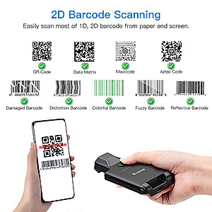 Upgraded Eyoyo QR Code Scanner Bluetooth Android Barcode Scanner, Portable Back Clip Wireless 1D 2D UPC ISBN Inventory Barcode Reader PDF417 Data Matrix Code Compatible with iPhone, Android Phone