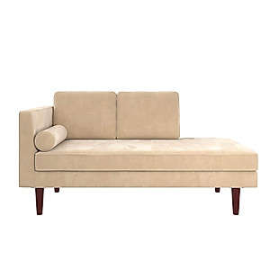 DHP Nola Mid Century Modern Upholstered Daybed and Chaise Lounger, Ivory Velvet