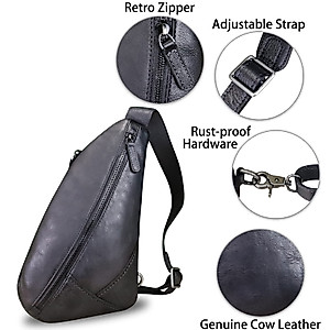 LRTO Genuine Leather Sling Bag Crossbody Motorcycle Bag Handmade Chest Bag Hiking Daypack Retro Shoulder Backpack Vintage (Darkgrey)