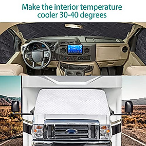 VOGREX RV Windshield Sunshade Cover Class C Compatible with Ford E450 1997-2023 UV Block RV Front Window Cover Sunshade Motorhome Windshield Snow Cover with Mirror Cutouts, Elastic Corner Bands