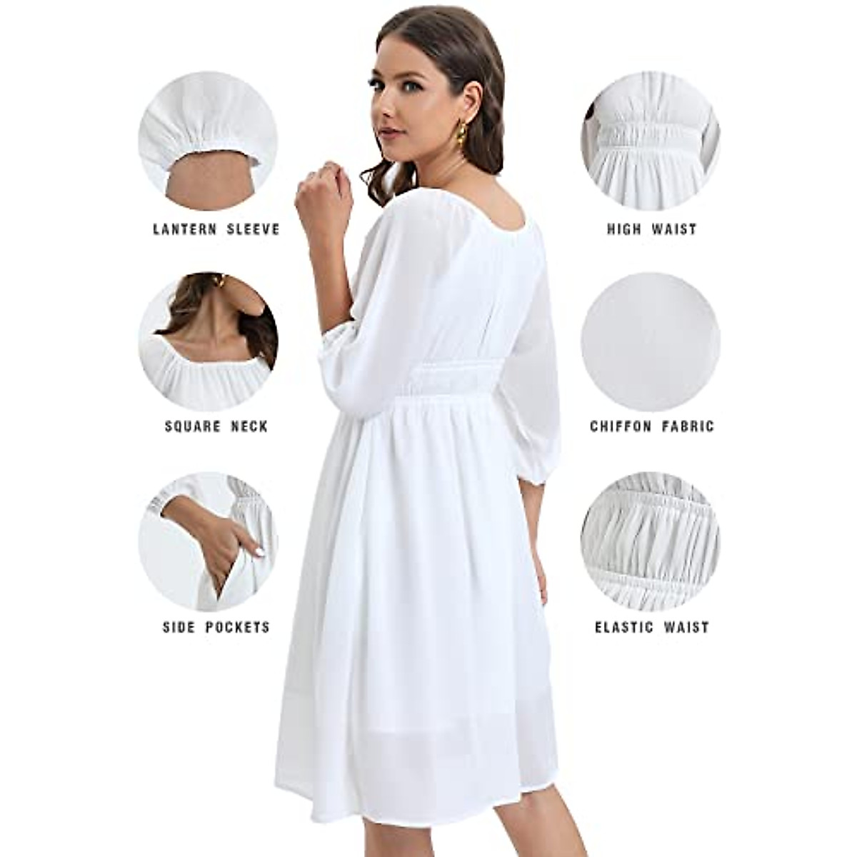Sureple White Wedding Guest Dresses for Women Off The Shoulder Long Sleeve High Waist Swing Chiffon A Line Dress for Beach(SP161-White-XL)