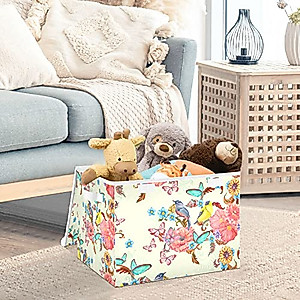 innewgogo Flowers Birds Butterflies Storage Bins with Lids for Organizing Foldable Storage Box With Lid with Handles Oxford Cloth Storage Cube Box for Car