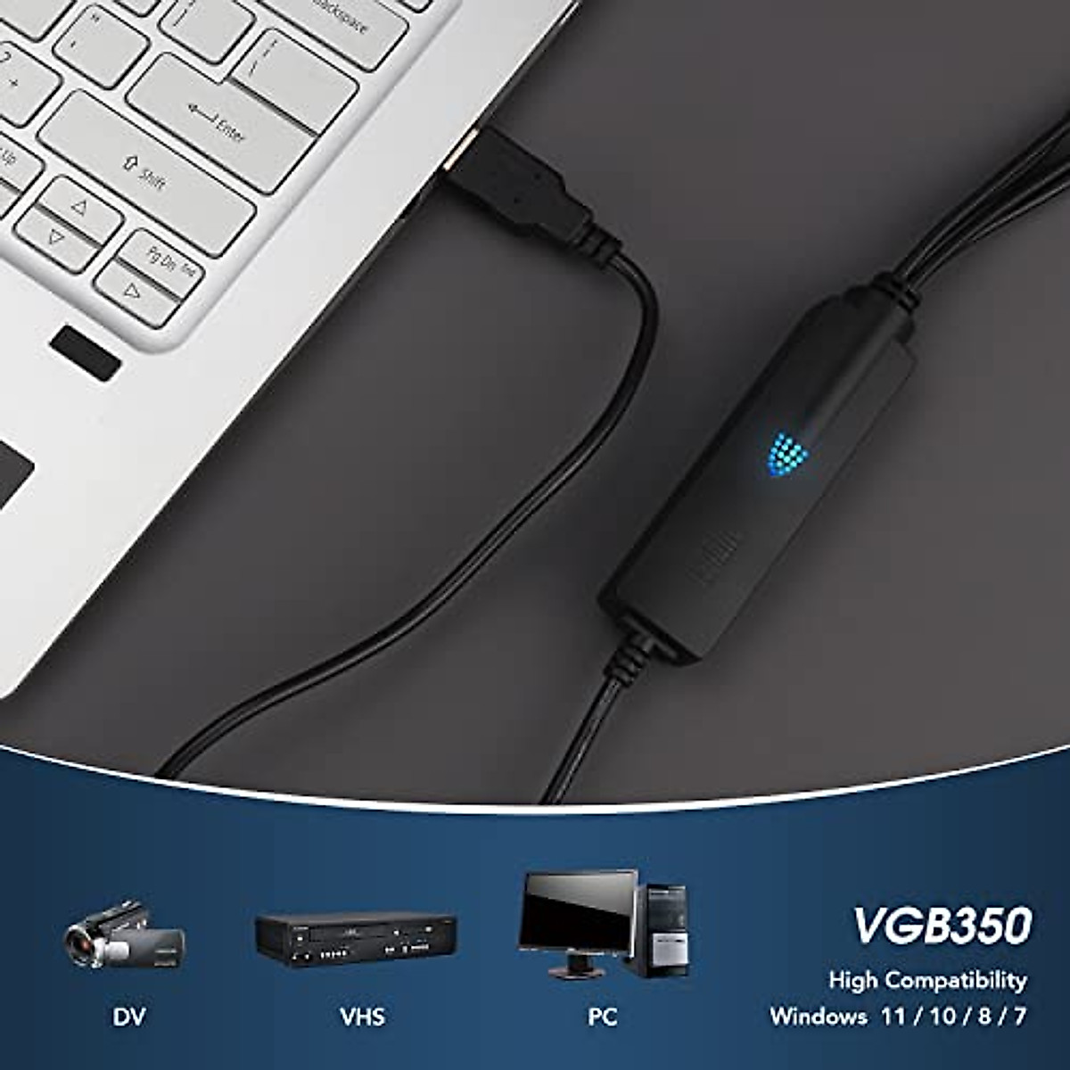 USB Video Capture Card Grabber - August VGB350 - Transfer VHS Mini DV Hi8 DVD to Computer for Windows 11,10,8,7, Composite S-Video, PAL/NTSC/SECAM, Convert Video from VCR & Camcorder