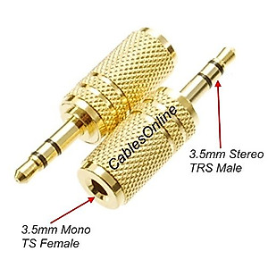 CablesOnline 2-Pack 3.5mm Stereo TRS Male Plug to 3.5mm Mono TS Female Jack Audio Adapters, AV-A37G-2