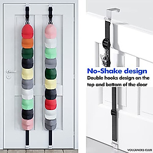VOLCANOES CLUB Closet Oganizers and Storage - 2 Straps Hat Organizer Over The Door Storage Hanger - Baseball Caps Holder with 40 Clips, - Adjustable Closet Hook For Fitting Door Up To 93 Inch (Black)