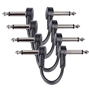 GOGHOST 6 Inch Guitar Patch Cables 4 Pack, 1/4" TS Right Angle Effect Pedal Flat Cables, Black
