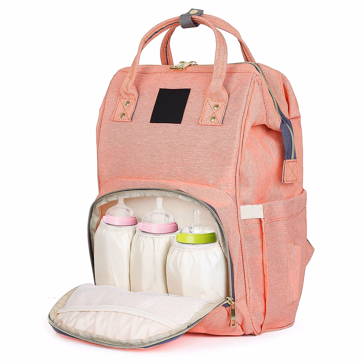 Diaper Bag Multi-Function Waterproof Travel Backpack Nappy Bags Large Capacity Stylish and Durable for Baby Care. (Orange Pink)