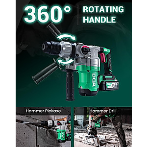 DCA 20V MAX Brushless Rotary Hammer Drill, 4.5 Joule, 3800BPM, 1-1/8 Inch SDS-Plus, Cordless Heavy Duty Rotary Hammer Drill, 5.0Ah Battery, 4A Fast Charger, Safety Clutch, 4 Drill Bits and 2 Chisels