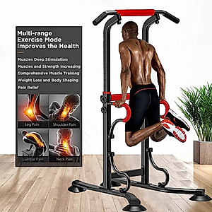 KDFJ Pull Up & Dip Stand Power Tower Dip Station Pull Up Bar Home Gym Strength Training Durable Single Push Ups Stands-Black