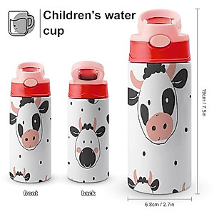 Stainless Steel Water Bottles Cartoon Cow Print Travel Water Cups with Handle And Silicone Straw Drinking Cup with Leak Proof Lid Thermo Travel Mug for Women Men