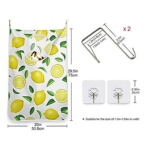 Fresh Lemon Leaves Door Hanging Laundry Hamper Bag Yellow Orange Slices Fruit Space Saving Wall Large Laundry Basket Storage Dirty Clothes Bags with Bottom Zippers Hooks For Bathroom Bedroom 1 Pcs
