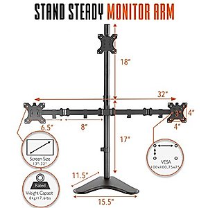 Stand Steady Triple Monitor Desk Stand with Tabletop Base, for Home or Office Use, Height Adjustable Computer Monitor Stand with Full Articulation VESA Mounts, Fits Most LCD/LED Monitors 13-32 Inches