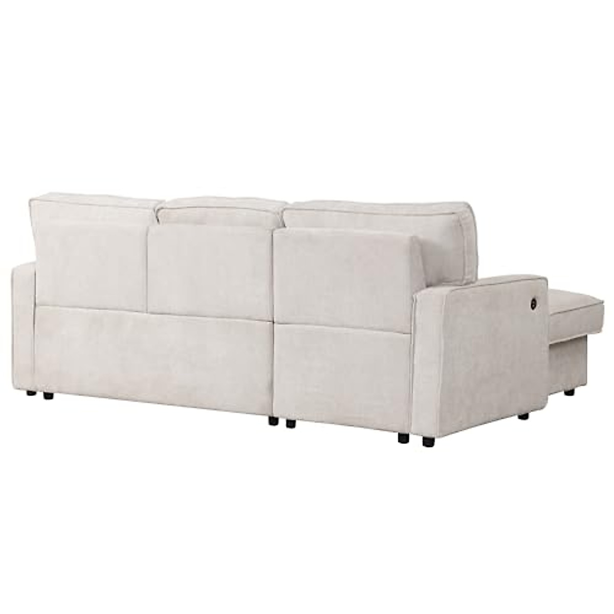 FULife Convertible Pull Out Sleeper Sectional Sofa Bed with Reversible Storage Chaise,USB Port&2 Cup Holders on Back Cushions,Upholstery L Shape 3 Seaters Corner Recliner Chaise Lounge Couch