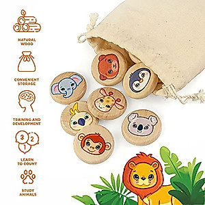 Ulanik Wild Animals Matching Memory Game for Toddlers Age 3 + Year Old Preschool Wooden Board Games for Kids 4-8 Learning & Education Toys — 30 Chips, 1.57 in