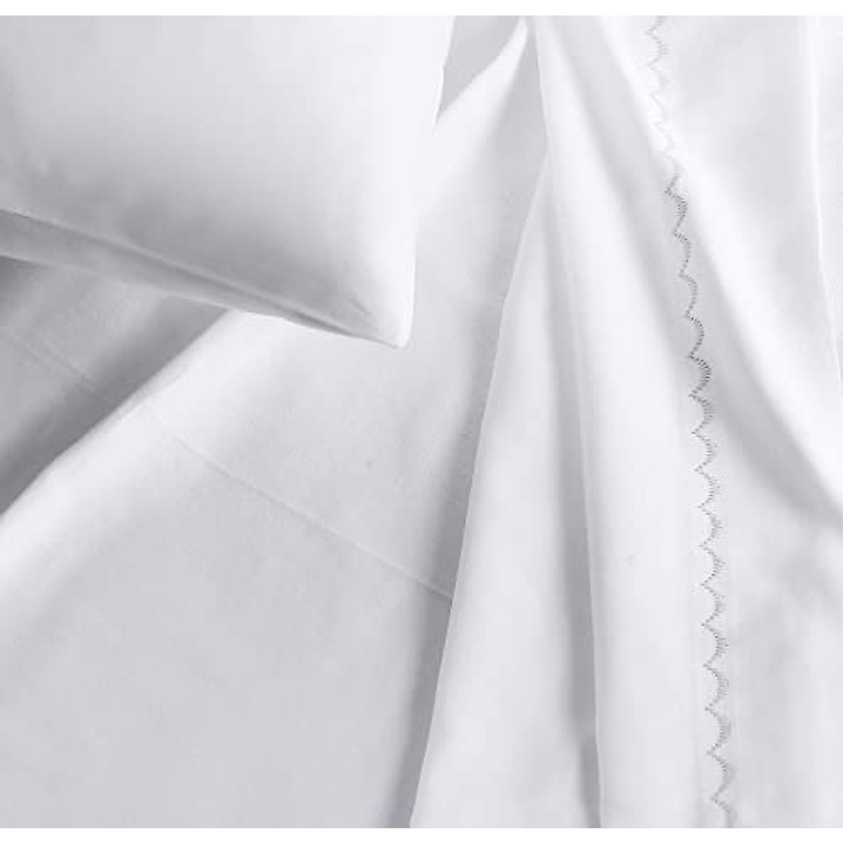 Vera Wang - King Sheets, Smooth Cotton Sateen Bedding Set, Wrinkle-Resistant Home Decor (Simple Scallop Grey, King)