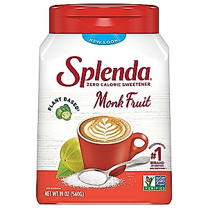 SPLENDA Monk Fruit Zero Calorie Plant Based Granulated Sweetener Jar, 19 oz
