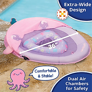 SwimSchool Baby Pool Float with Adjustable Canopy - 6-24 Months - Includes 5-Toy Interactive Play Console Safety Seat - Pink