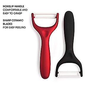Cooking Light Ceramic Peeler Set with Ultra Sharp and Durable Blades, Ergonomic Handles Black and Red Kitchen Tools, 2 Piece, Black/Red