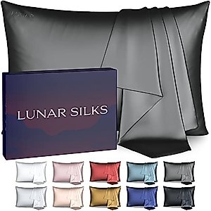 Lunar Silks, Highest Grade 6A 100% Pure Mulberry Real Silk Pillowcase 22 Momme (Both Sides) for Hair and Skin - Acne Free - 1PC in Gift Box (Slate Grey, Queen)