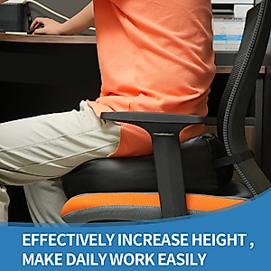 YOUFi Leather Seat Cushion Extra-Thick Booster - Perfect for Office Chair to Rise Height - Full Filling for Support - with Breathable Cover, Handle and Buckle - Relieves Back Pain – 18"x16"x6"