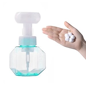 hwojjha Foaming Soap Dispenser,300ml (10oz) Flower Foaming Bottle Empty Foam Liquid Hand Soap Containers BPA Free Plastic Press Bottles for Kitchen and Bathroom (Foaming Soap Only) (Blue)