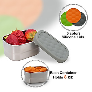 LUNA HOME GOODS Stainless Steel Snack and Food Containers with Leakproof Lids, 3 Pack 8 0z, Fruits, Vegetables, Sauces, Portion Control, Perfect Lunch and Food Storage Containers