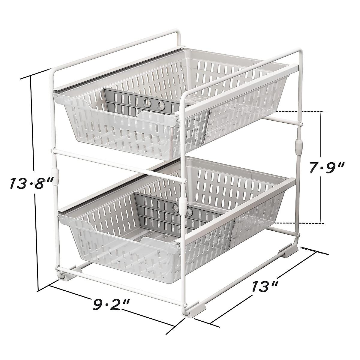 Under Sink Organizers and Storage,Bathroom Counter Organizer Shelf,2 Tier Pull Out Cabinet Organizer Baskets with Dividers,White