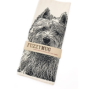Westie, West Highland Terrier Tea Towel in Black - Hand Printed Flour Sack Tea Towel, Dish Towel, Kitchen Towel