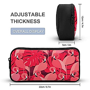 Pink Flamingos with Palm Leaves Pencil Case Pencil Pouch Coin Pouch Cosmetic Bag Office Stationery Organizer